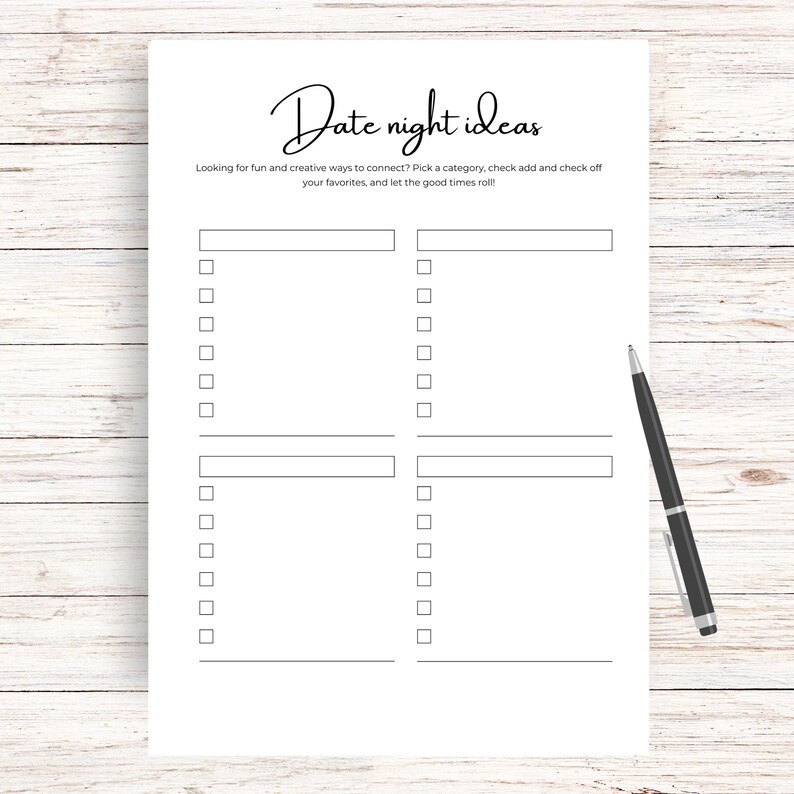 Printable Date Night Checklist and Ideas, Digital Download, A4, A5 ...