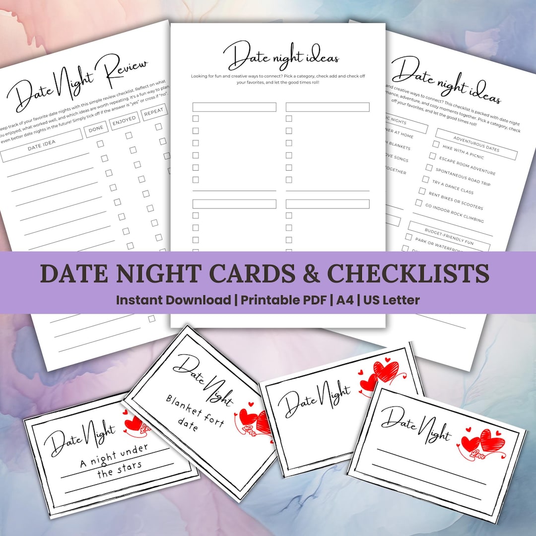 Printable Date Night Cards, Date Night Checklist & Date Night Kit ...