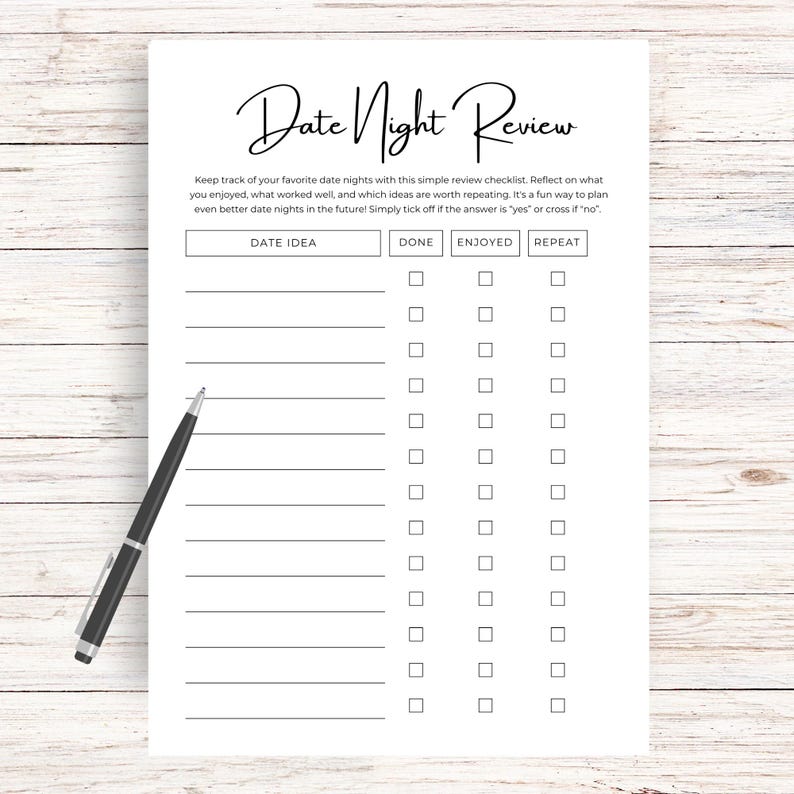 Printable Date Night Checklist and Ideas, Digital Download, A4, A5 ...