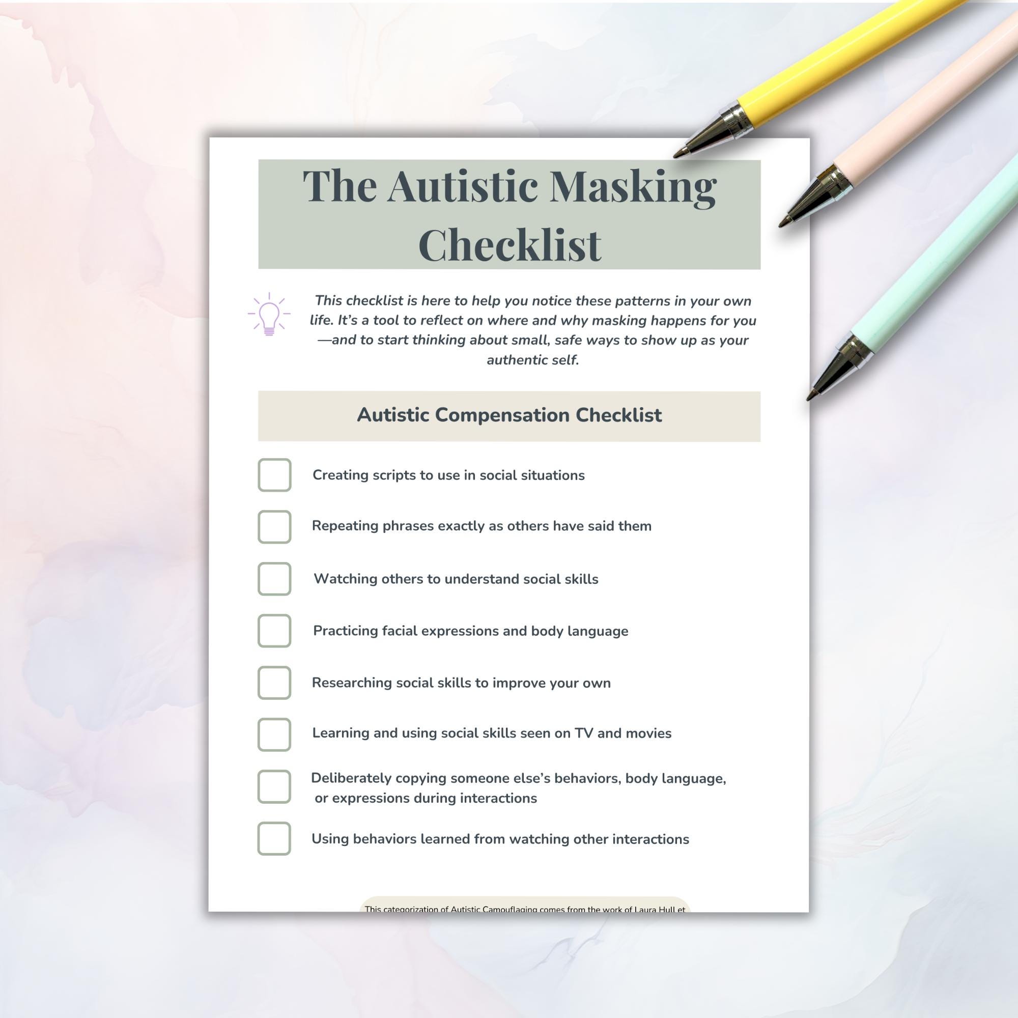 Autism Masking Checklist, Autism Resources & Printable Worksheets, 3 ...