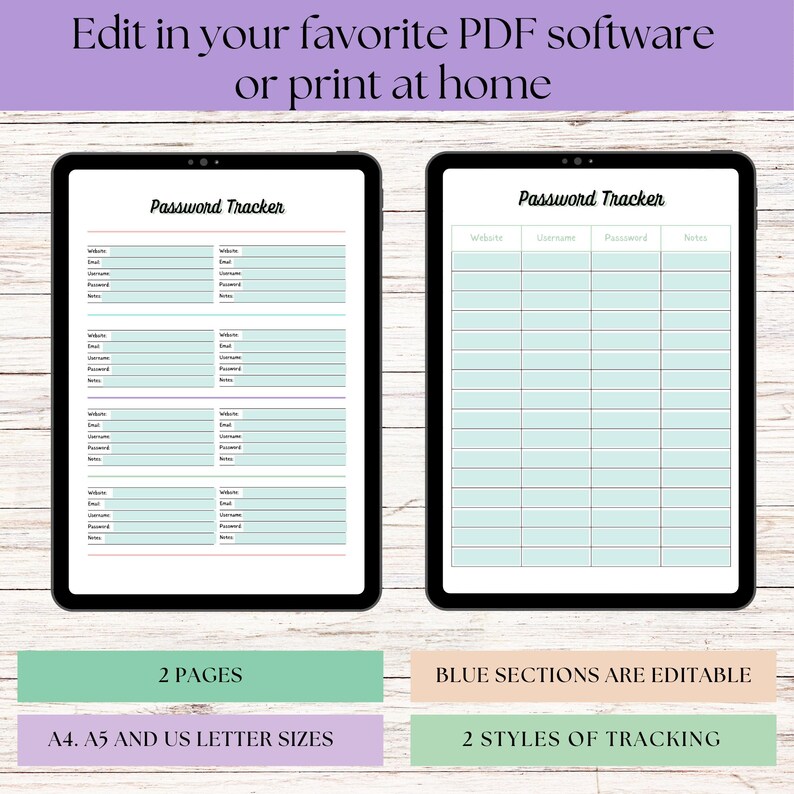 Password Tracker Printable & Fillable, Password Keeper, Password ...