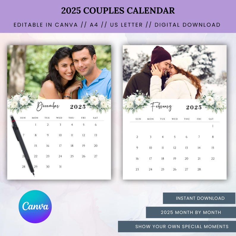 2025 Year Couples Photo Calendar, Album Calendar, Editable ...