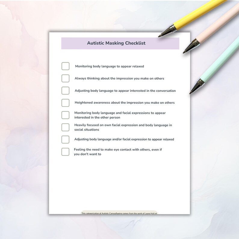 Printable Autistic Masking Workbook Autism Resources & Acceptance Tools ...