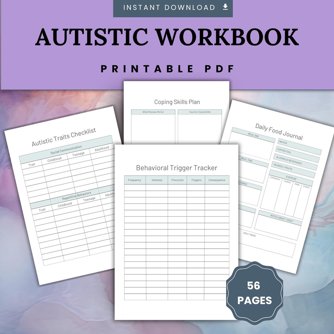 56 Page Minimalist Autistic Workbook A4, Printable Autism Resources for ...
