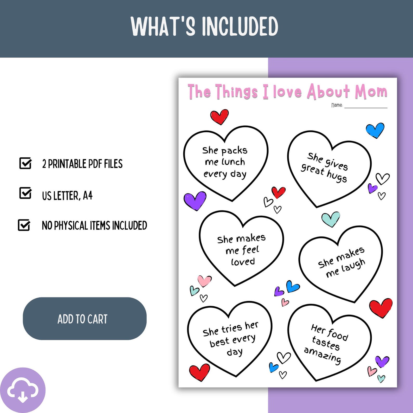 Mother's Day Printable: Things I Love About Mom Writing Activity (PDF ...