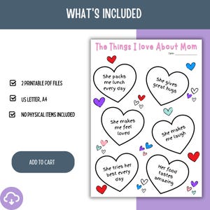 Mother's Day Printable: Things I Love About Mom Writing Activity (PDF ...