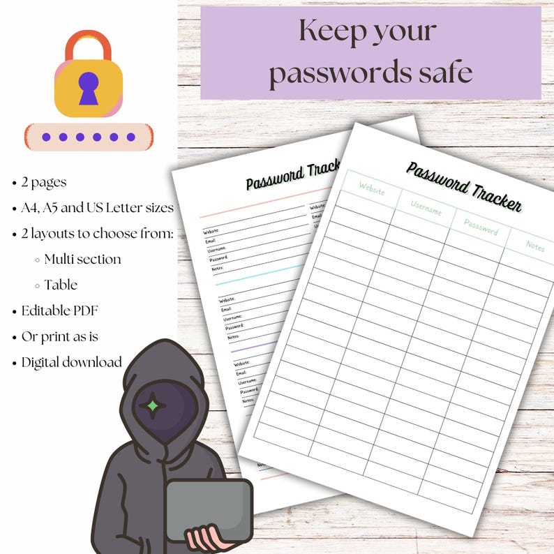 Password Tracker Printable & Fillable, Password Keeper, Password Organizer, Password Log, A4/A5 ...
