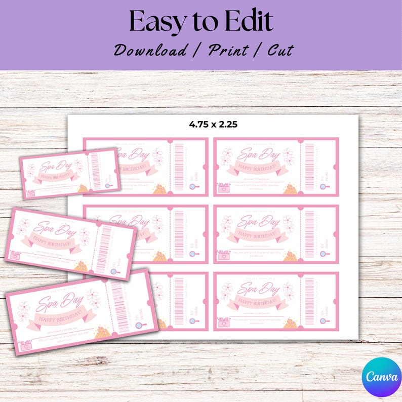 Editable Spa Day Voucher – Spa Day Ticket, Invite, and Coupon for ...