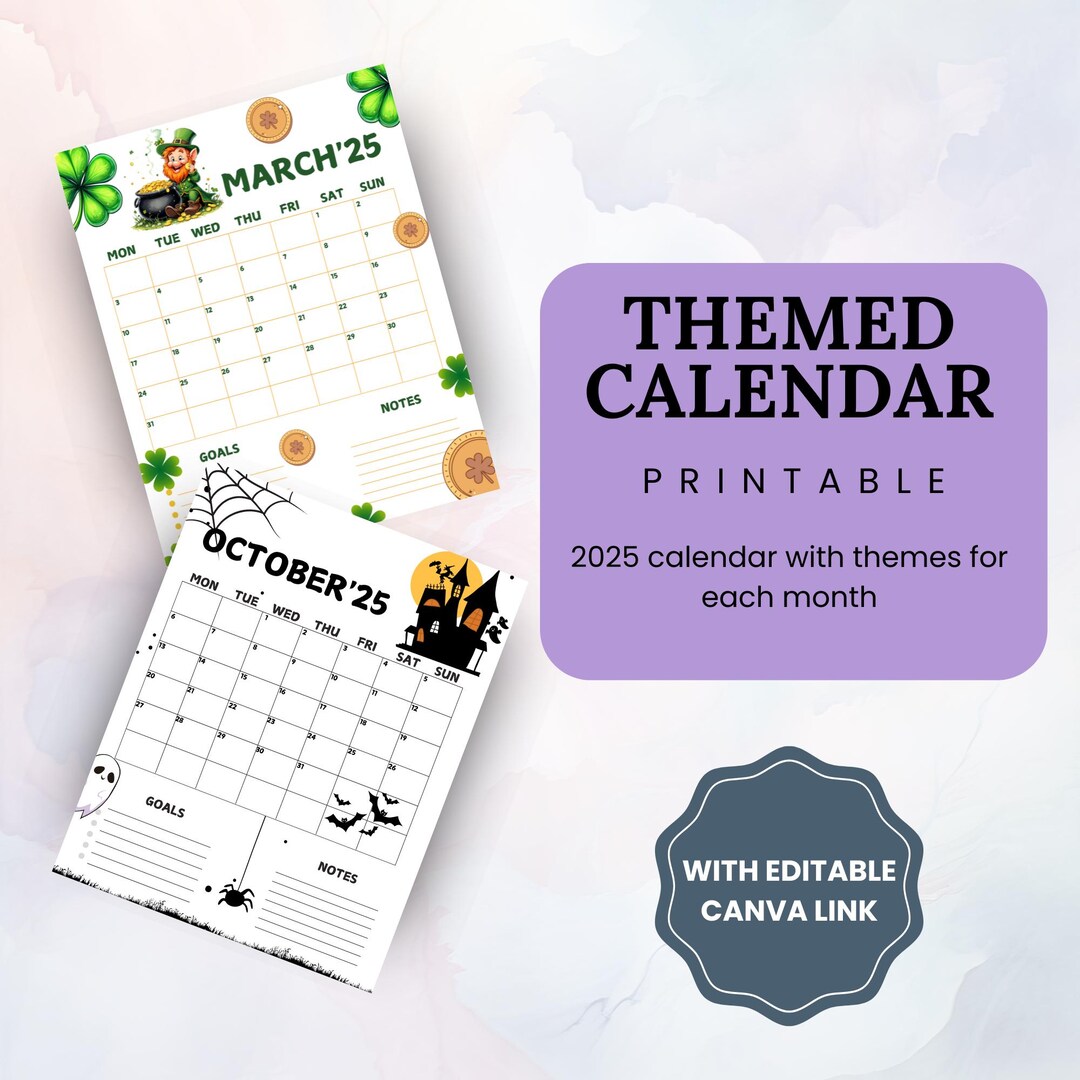 2025 Printable Calendar Monthly Themes Cute Kids Calendar 2025 Wall ...