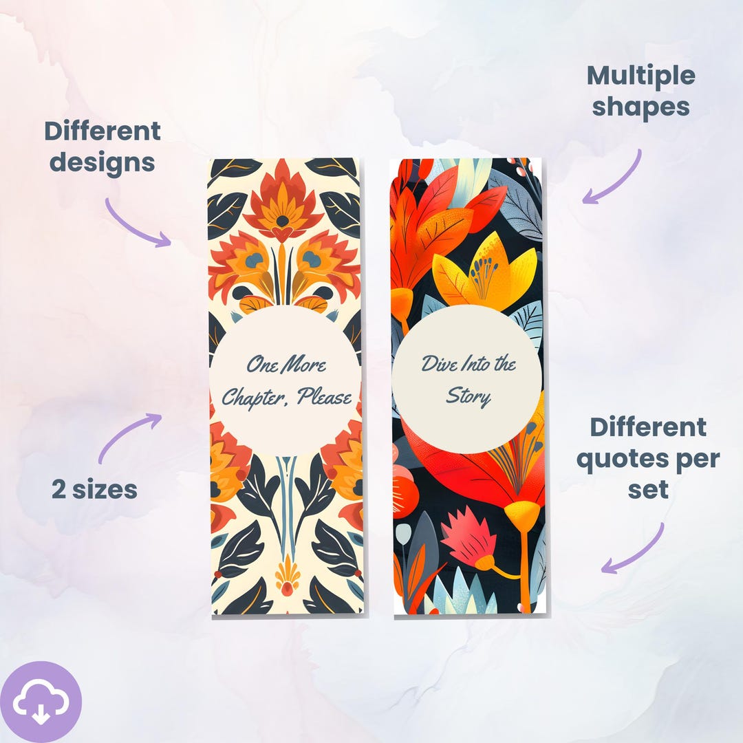 Floral Printable Bookmarks – Bookish Gift, Librarian Gift (digital ...
