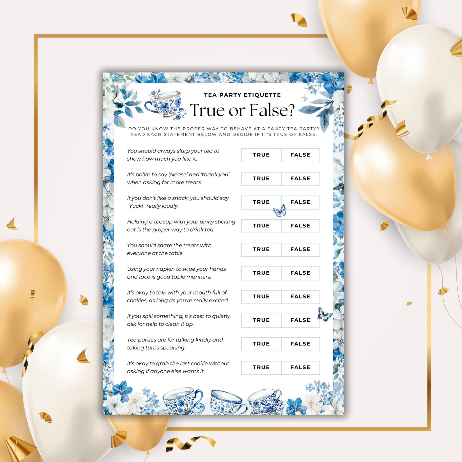 Tea Party Etiquette Game, Tea Party Printable, Tea Party Ideas, Tea ...