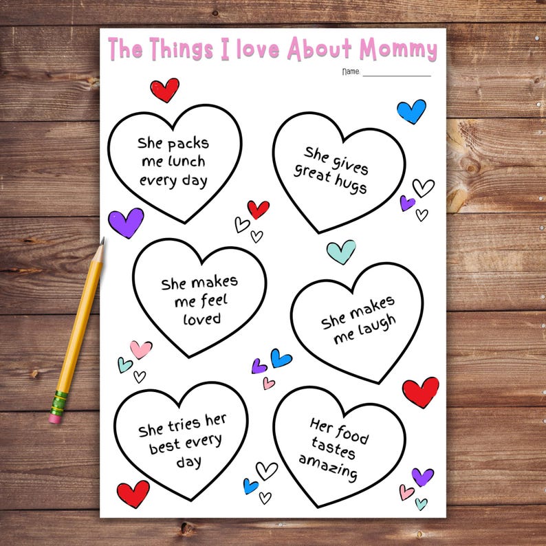 Things I Love Writing Activity, Things I Love About Mommy, Mothers Day ...