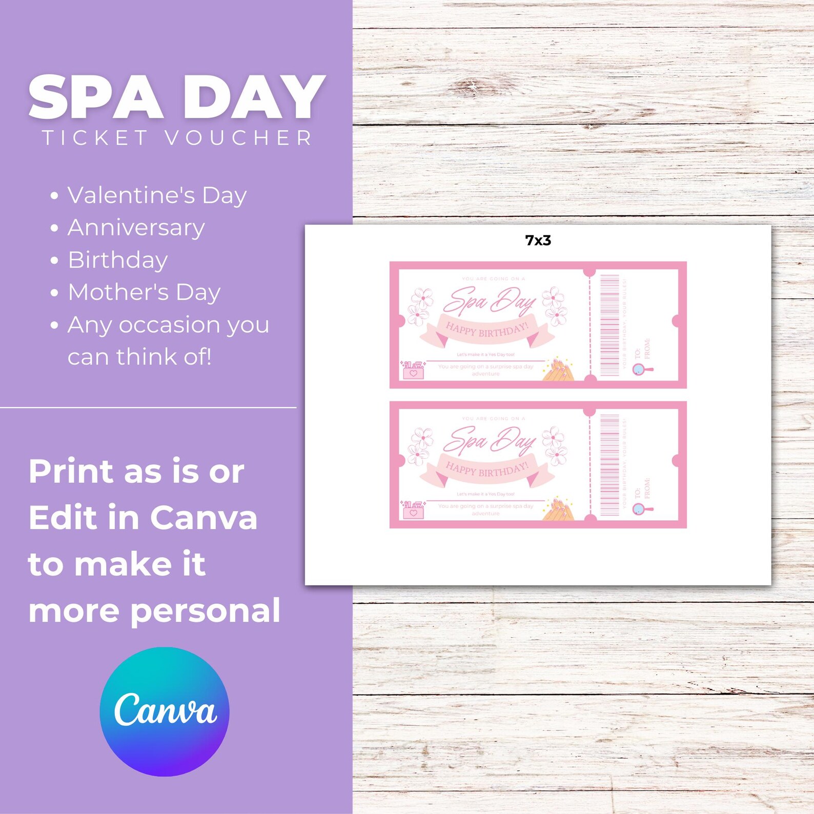 Editable Spa Day Voucher – Spa Day Ticket, Invite, and Coupon for ...