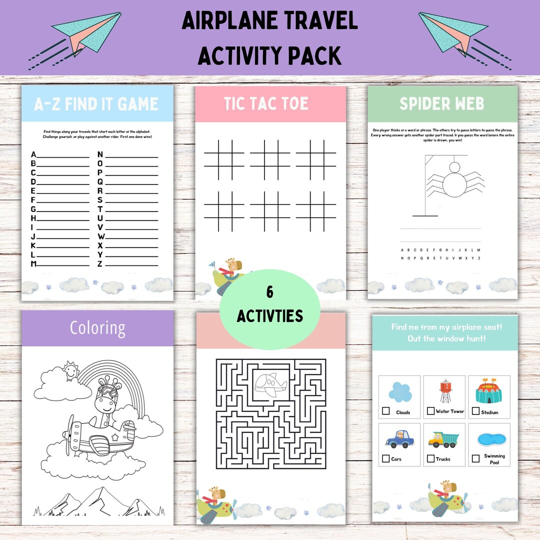 Airplane Themed Travel Activity Pack for Children, Airplane Games ...