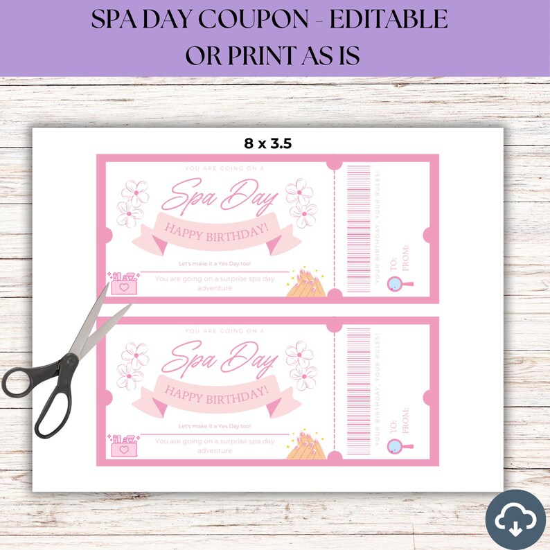 Editable Spa Day Voucher – Spa Day Ticket, Invite, and Coupon for ...