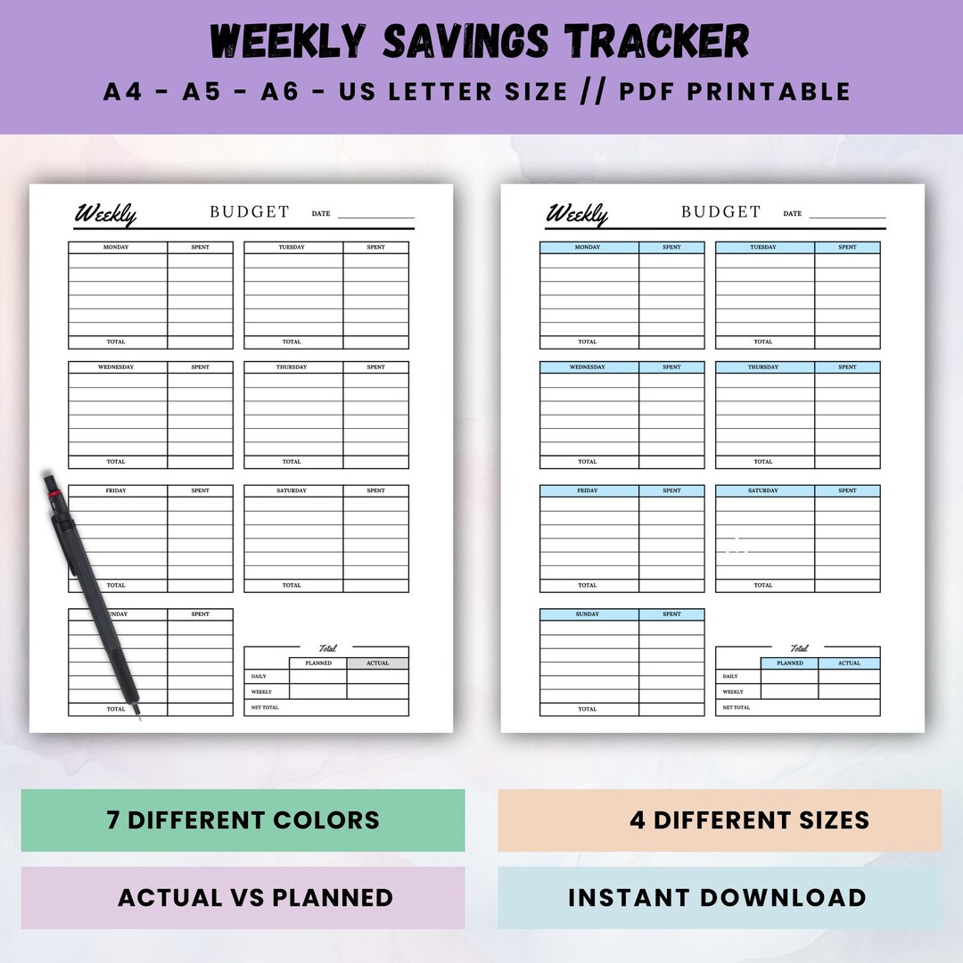 Simple Weekly Budget Tracker - Printable Download - A4, A5, A6, US ...