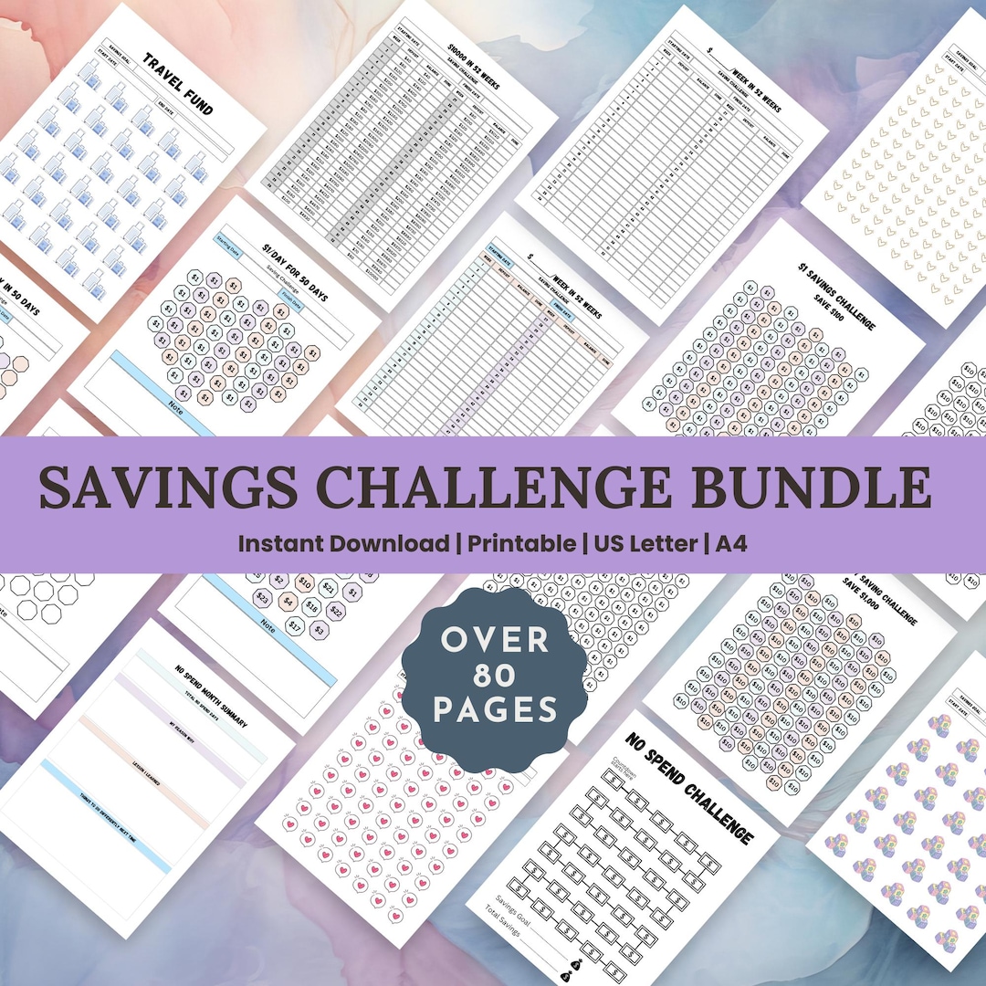 Printable Savings Challenge Bundle: Minimalist Trackers (digital ...