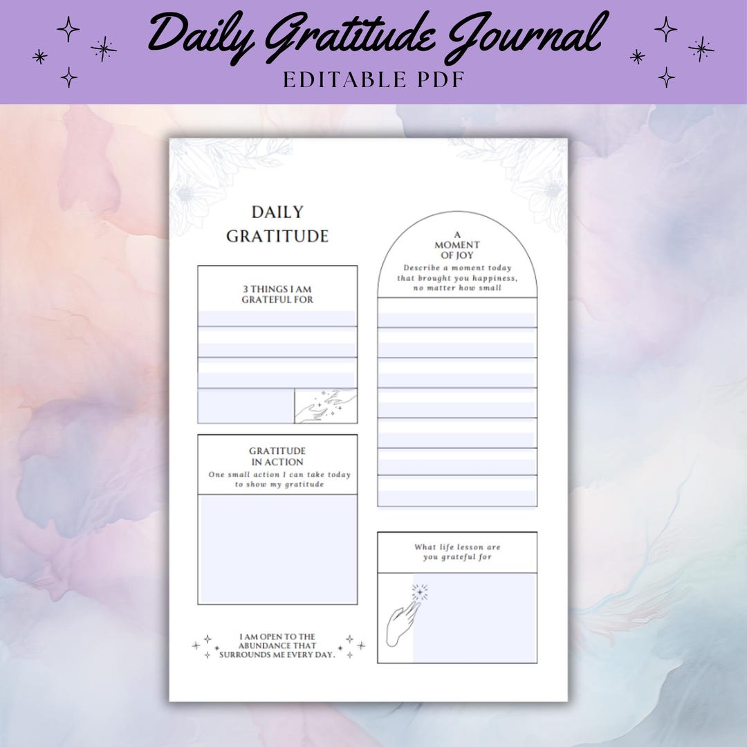 Daily Gratitude Journal One Page Wellness Journal Affirmation Journal ...