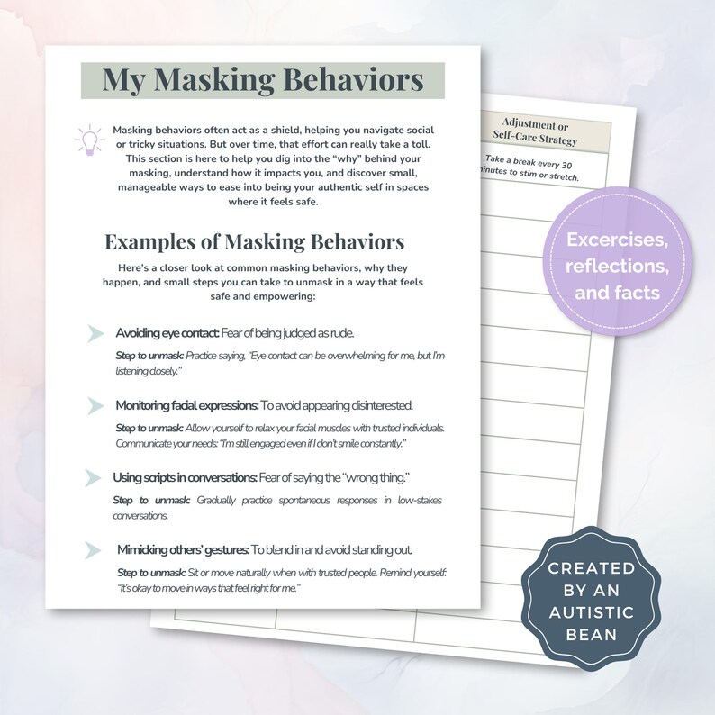 Printable Autistic Masking Workbook Autism Resources & Acceptance Tools ...