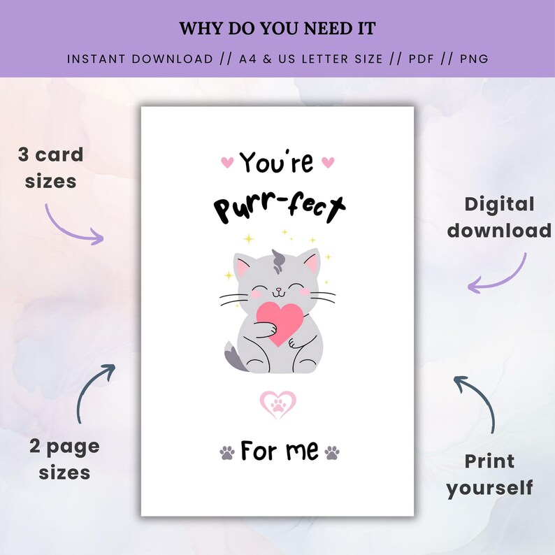 Cat Themed Valentine's Day or Anniversary Card - You're Purr-fect for ...