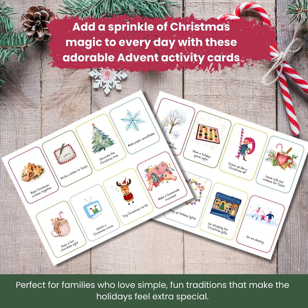 56 Printable Advent Activity Cards for Christmas, Family Advent Cards ...