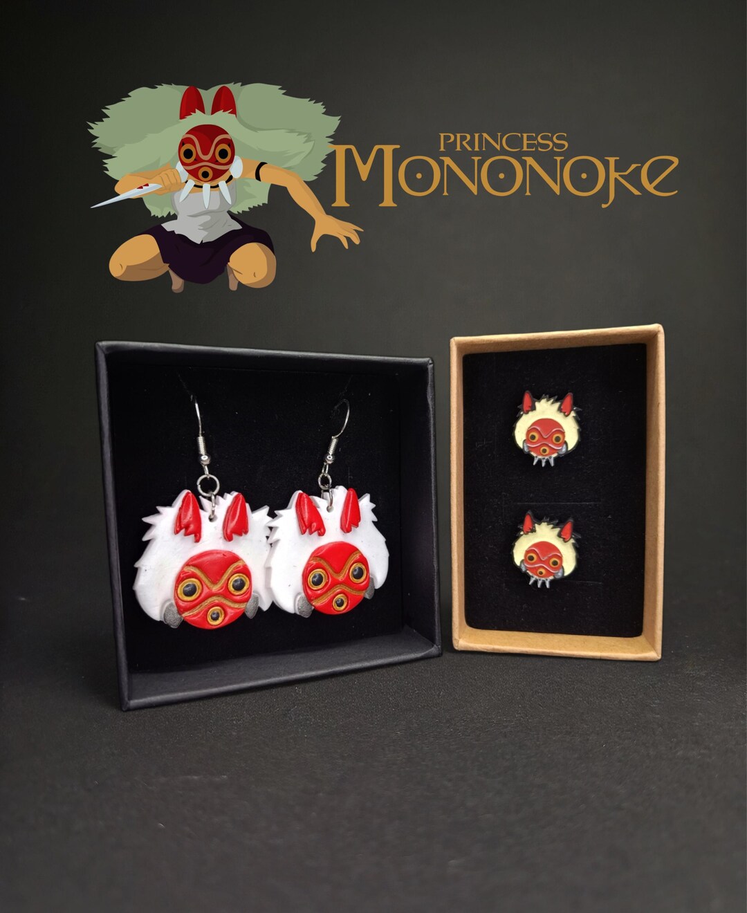 Handcrafted Princess Mononoke Wolf Mask Earrings - Unique Anime Jewelry ...