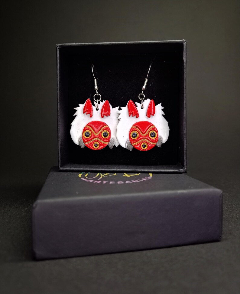Handcrafted Princess Mononoke Wolf Mask Earrings Unique Anime Jewelry ...