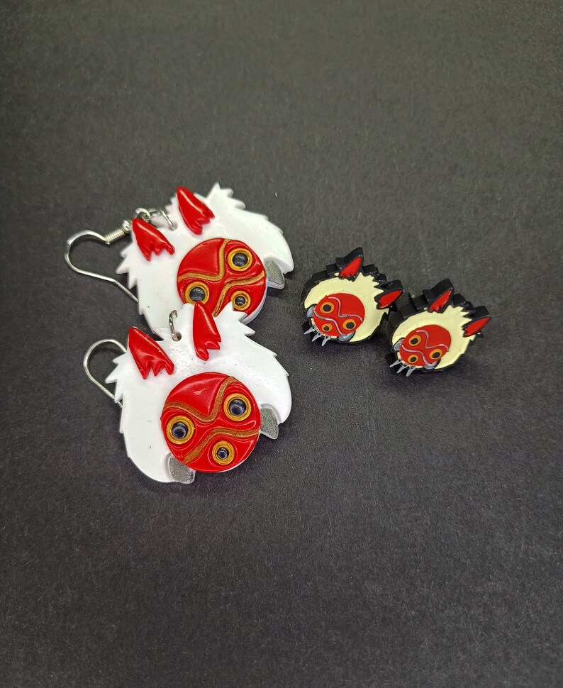 Handcrafted Princess Mononoke Wolf Mask Earrings - Unique Anime Jewelry ...