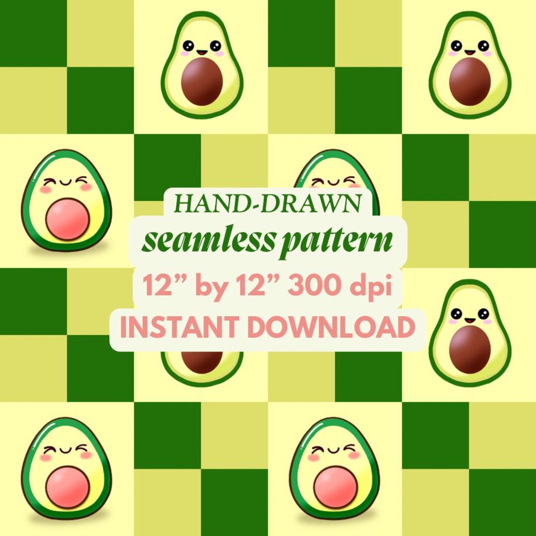 Cute Avocado Seamless Pattern – Kawaii Fruit Design for Stickers ...