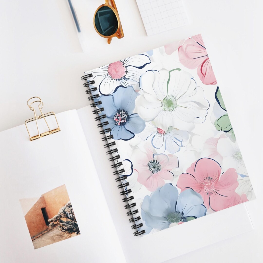 Watercolor Floral Spiral Notebook, Cute Ruled Line Journal, Pretty ...