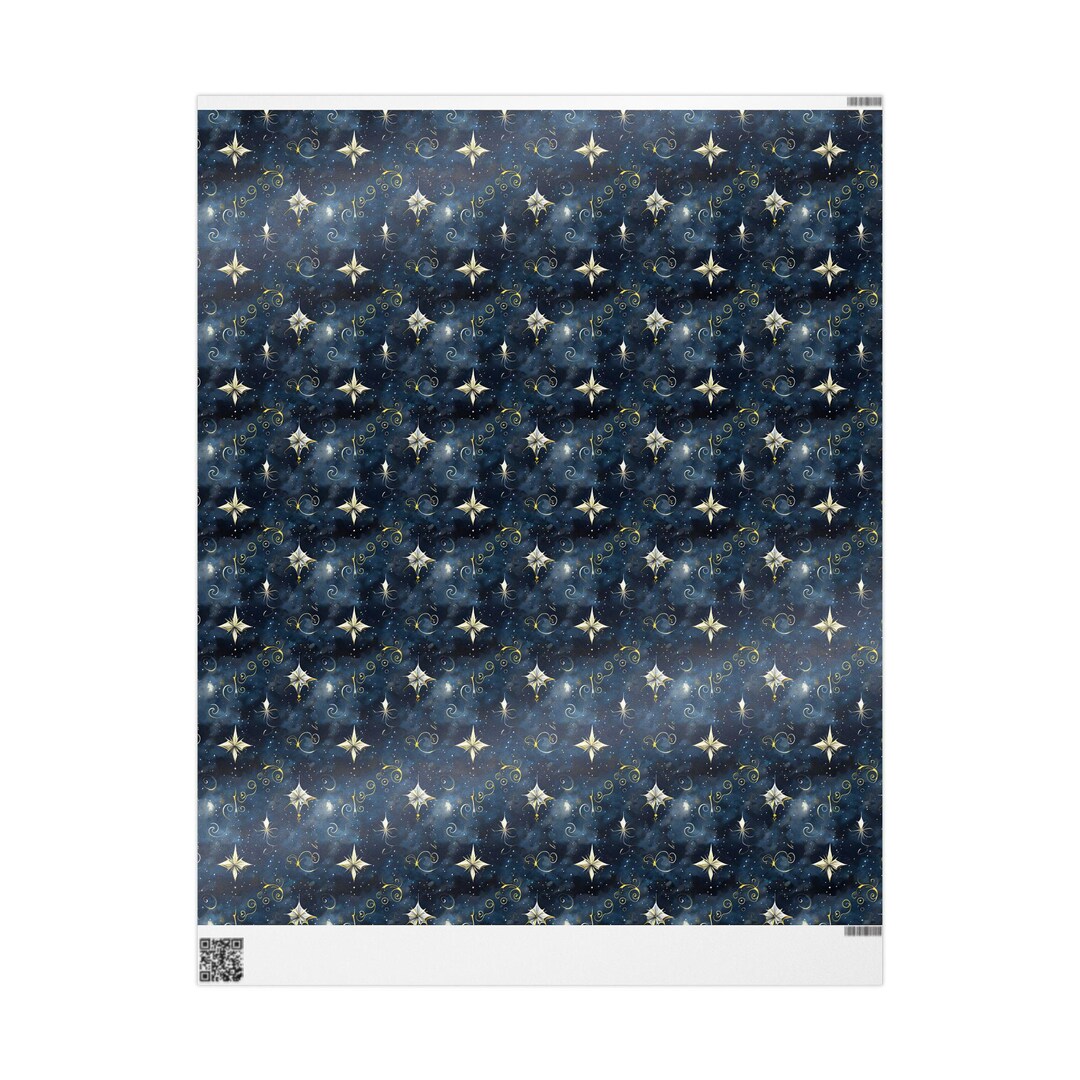 Celestial Wrapping Papers, Golden Stars on Navy Blue Sky Gift Wrap ...