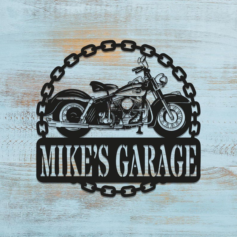 Personalized Motorcycle Garage Sign: Powder-coated Metal Biker Decor ...