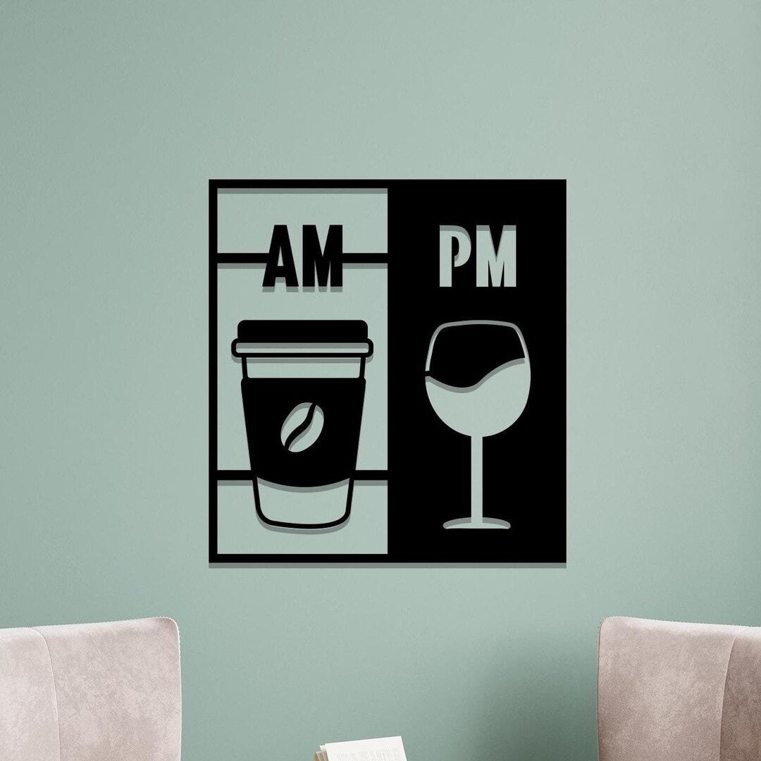 Am Pm Sign Metal Wall Art, Drink Wall Art, Line Minimalist Wall Art ...