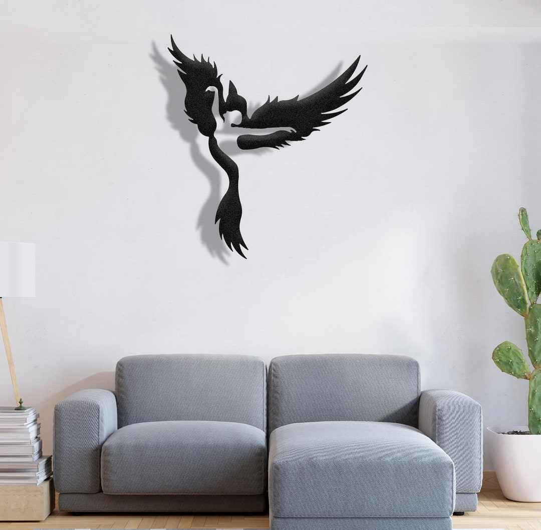 Woman and Phoenix Metal Wall Decor, Human Figure Phoenix Wall Hanging ...