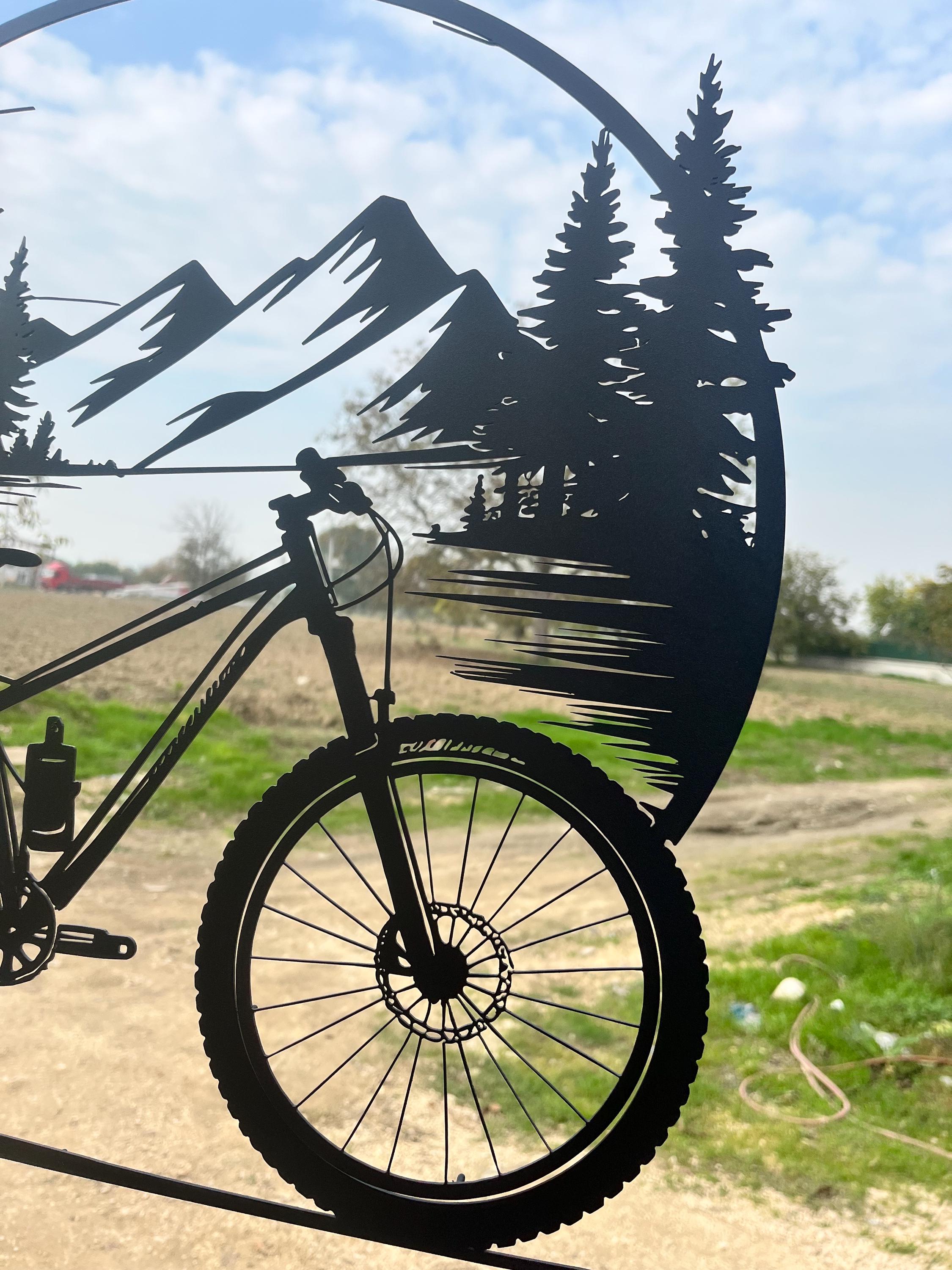 Mountain Bike Metal Wall Art: Tree & Cyclist Decor - Etsy