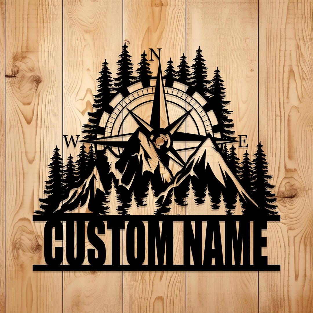 Personalized Compass Mountain Metal Sign: Custom Cabin Wall Art - Etsy
