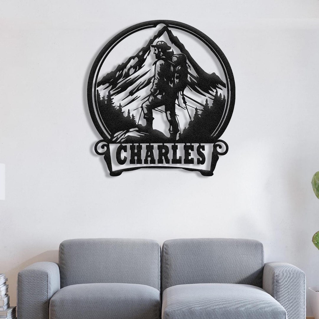 Personalized Mountain Climber Metal Wall Art, Custom Hiking & Trekking ...