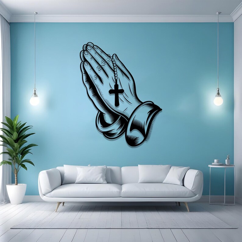 Praying Hands With Rosary Metal Wall Art: Religious Home Decor - Etsy