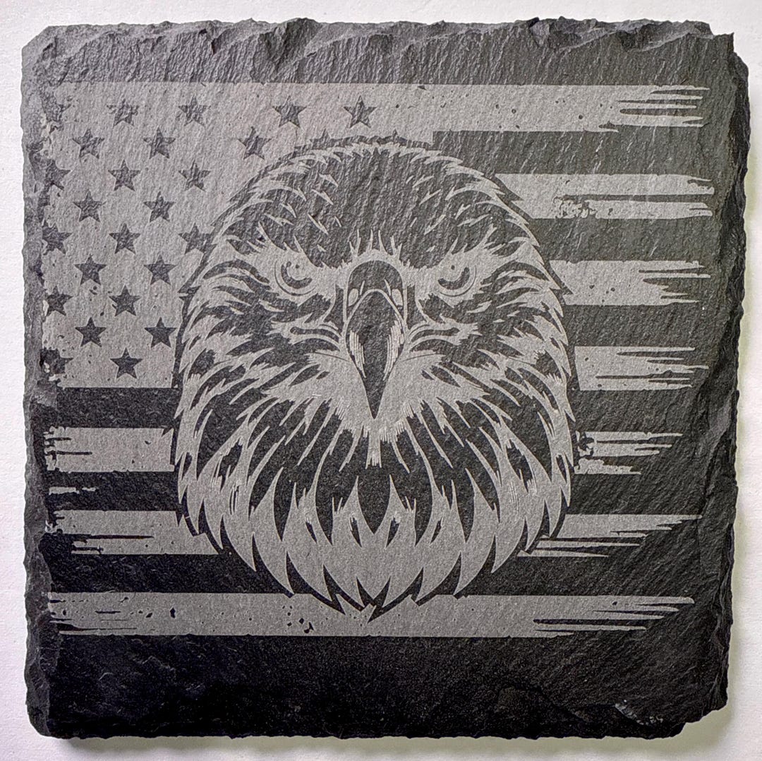 Laser Engraved Eagle & American Flag Slate Coaster - Etsy