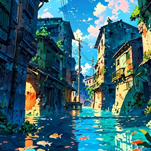 Sunken City Street Digital Art Print Fantasy Urban Landscape With ...