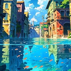 Sunken City Street Digital Art Print Fantasy Urban Landscape With ...