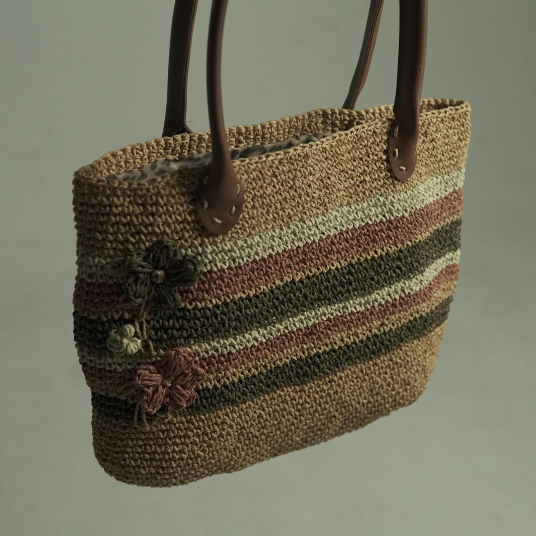 Flower Motif Handmade Colorful Straw Bag, Leather Handle Eco Friendly ...