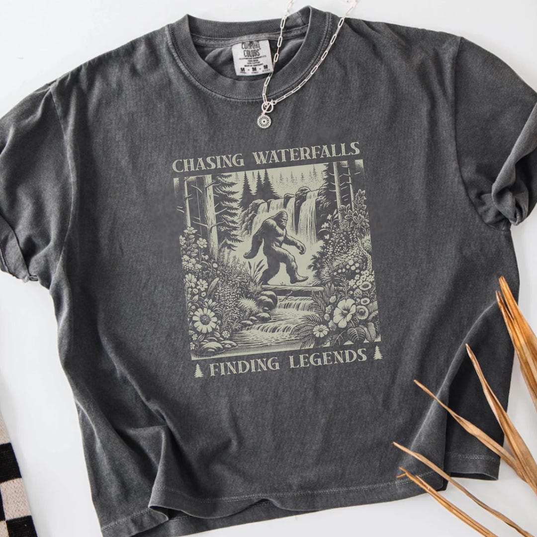 Bigfoot Tshirt Chasing Waterfalls Tee Vintage Cryptid Crop Top Hikers ...