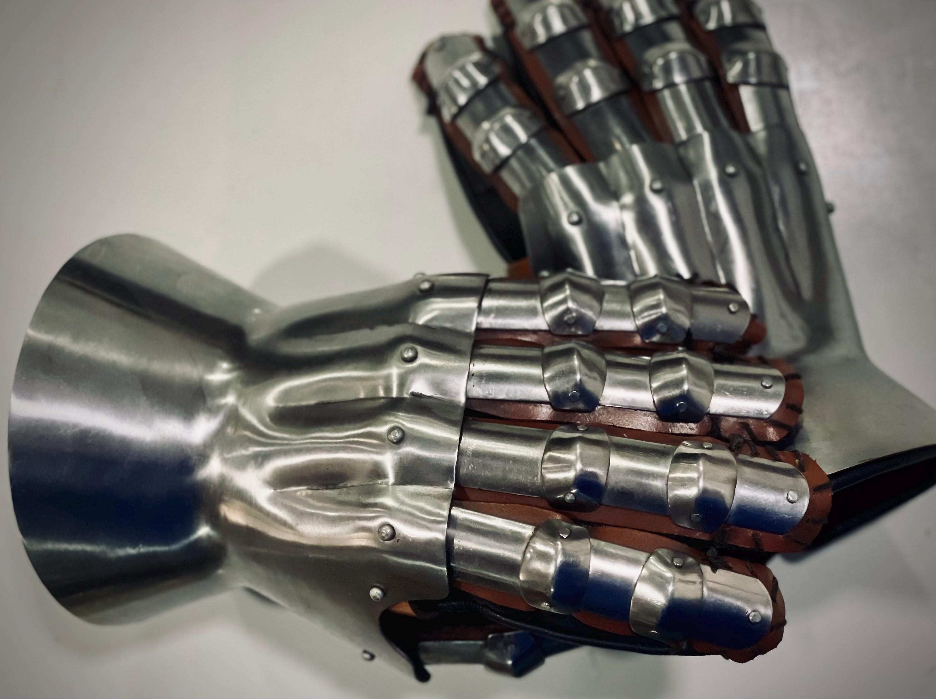 Handmade Leather & Steel Knight Gauntlets: Gothic LARP Cosplay Armor ...