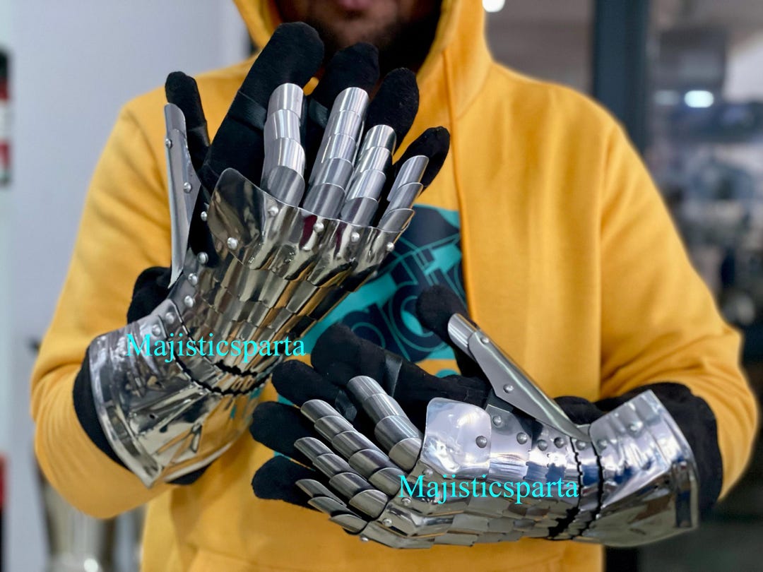 Handmade 18-gauge Steel Medieval Gauntlets With Leather Gloves – Custom ...