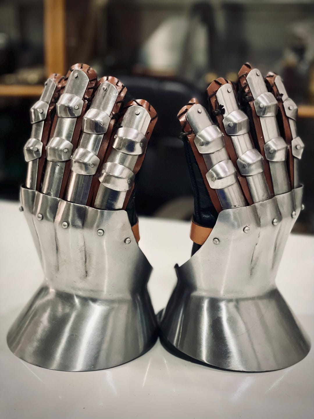 Handmade Leather & Steel Knight Gauntlets: Gothic LARP Cosplay Armor ...