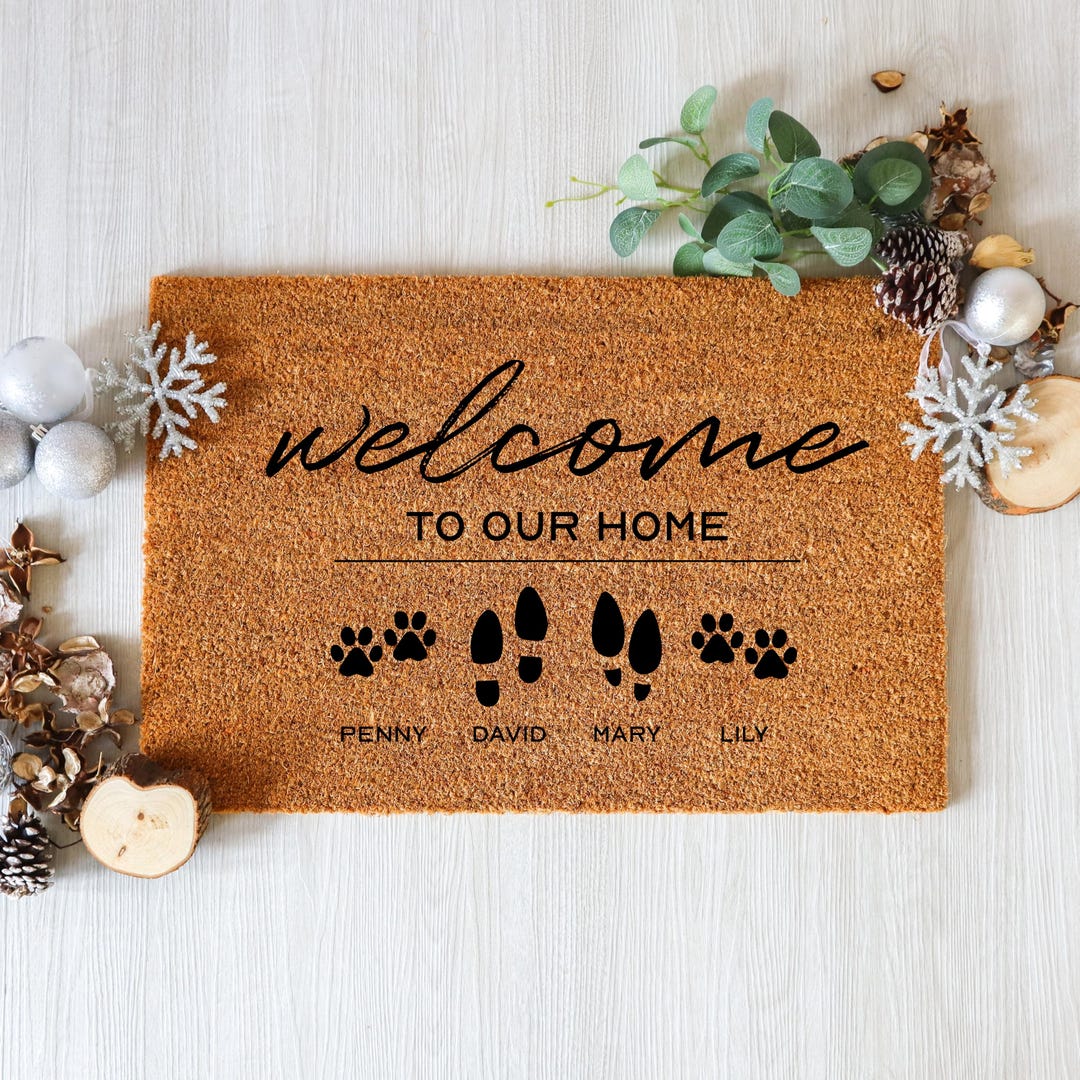 Personalized Welcome Door Mat, Dog Paw Footprint Door Mat, Pet Lover ...