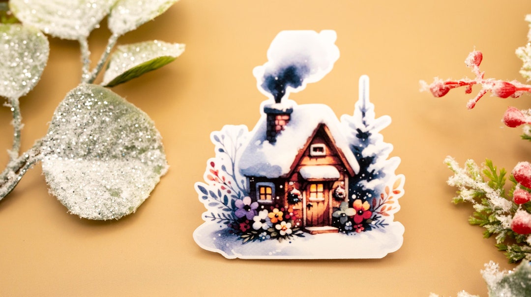 Christmas Cottage Sticker: Water Resistant Holiday Decor - Etsy