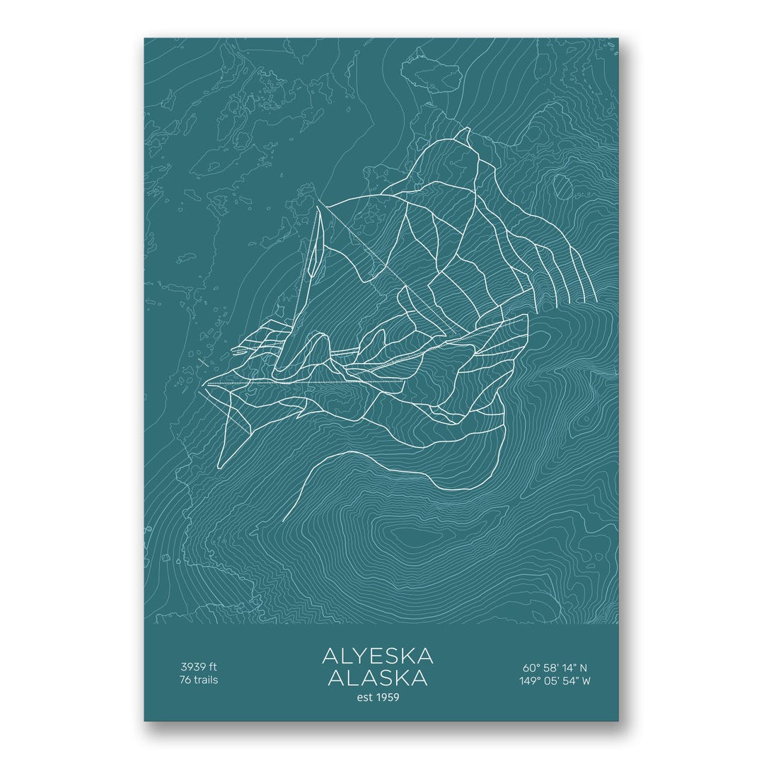 Alyeska Ski Resort Map Art Print | Alaska Topographic Wall Art - Etsy