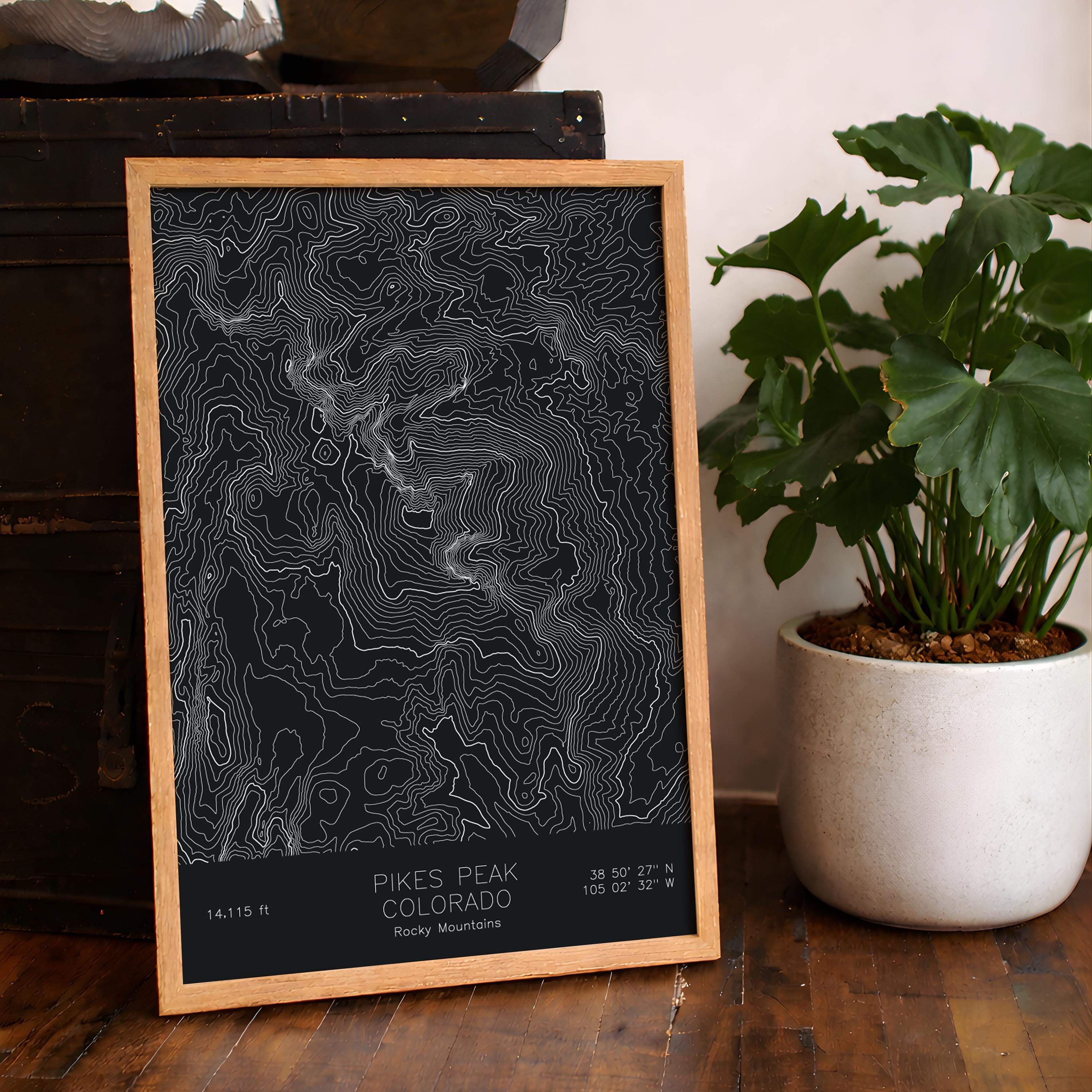 Pikes Peak Topographic Map Art | Colorado Mountain Contour Pen Plot ...